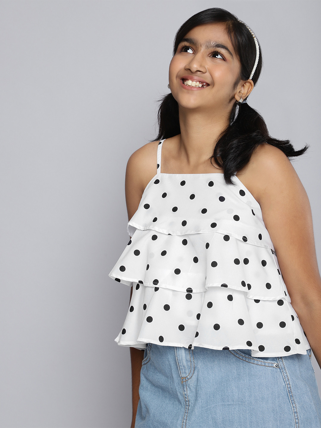 Buy HERE&NOW Girls Polka Dot Print Layered A Line Top - Tops for Girls ...