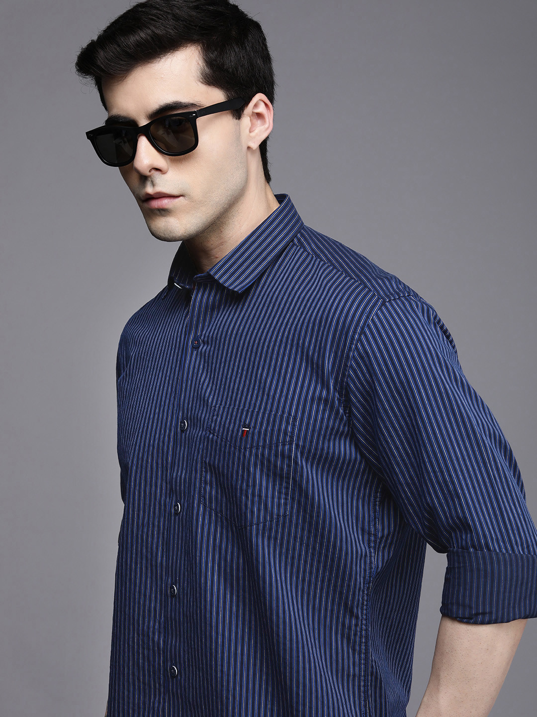 Buy Louis Philippe Sport Men Slim Fit Multi Stripes Opaque Pure Cotton ...