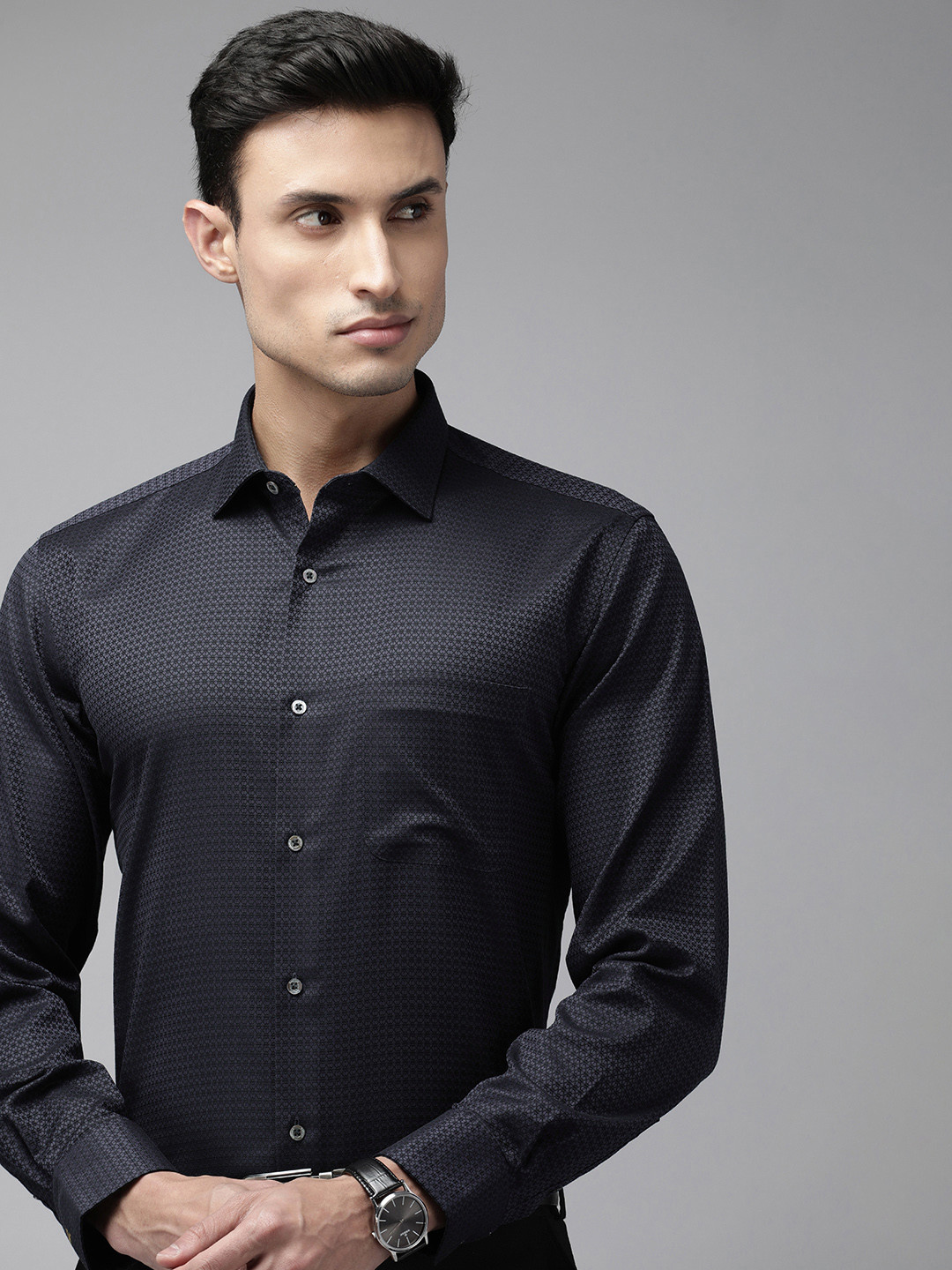 Buy Van Heusen Pure Cotton Self Design Textured Custom Formal Shirt ...