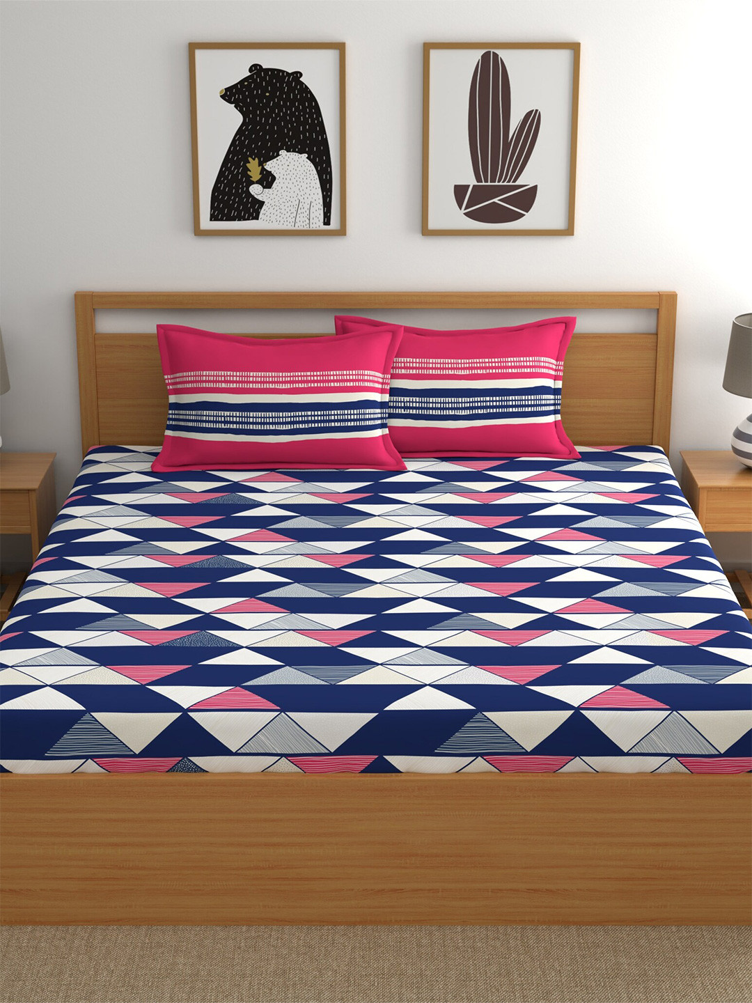 Buy Home Ecstasy Red & Navy Blue Printed 140 TC King Cotton Bedsheet ...