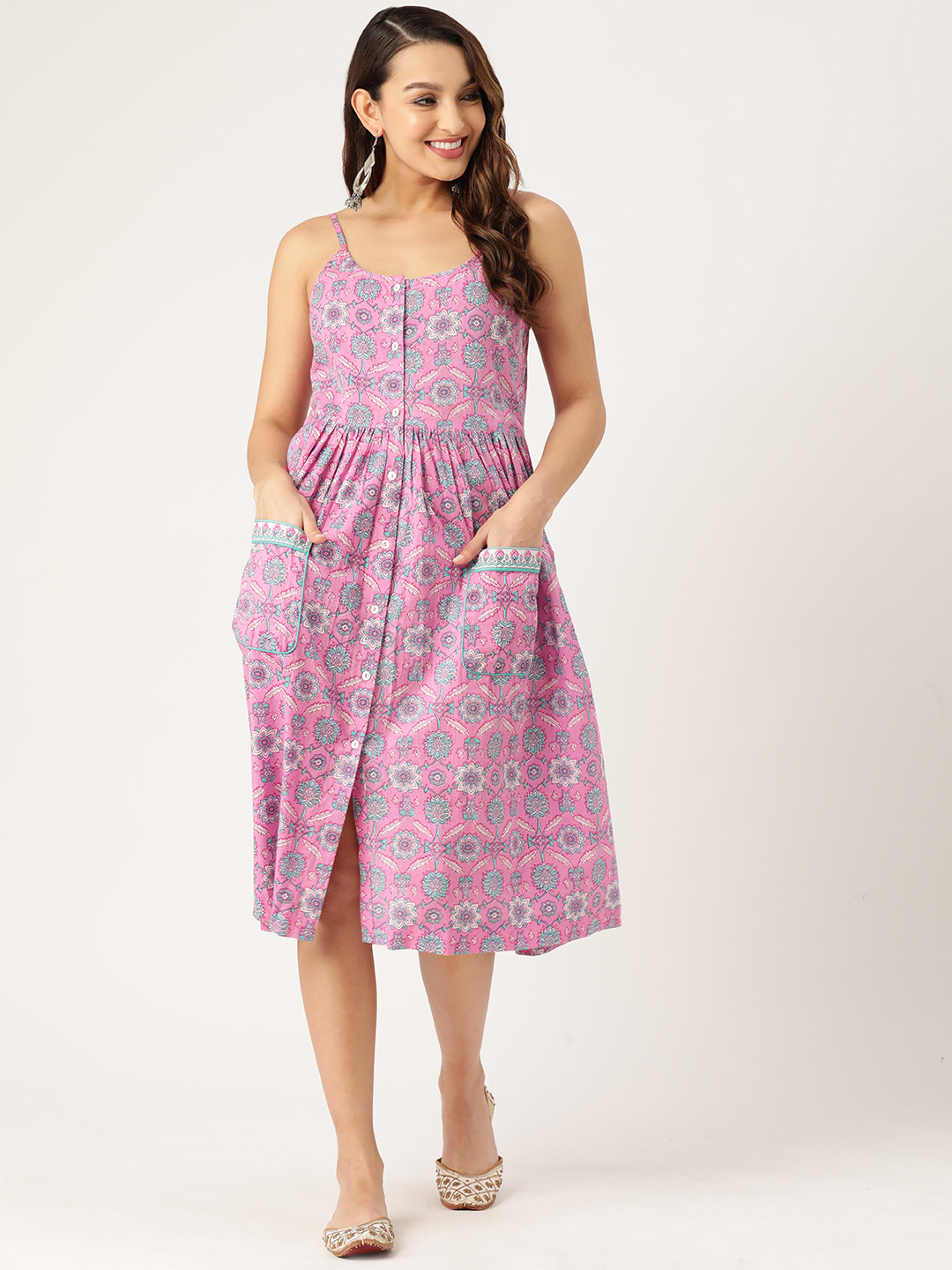 Buy Jaipur Morni Floral Ethnic Cotton A Line Dress - Dresses for Women ...
