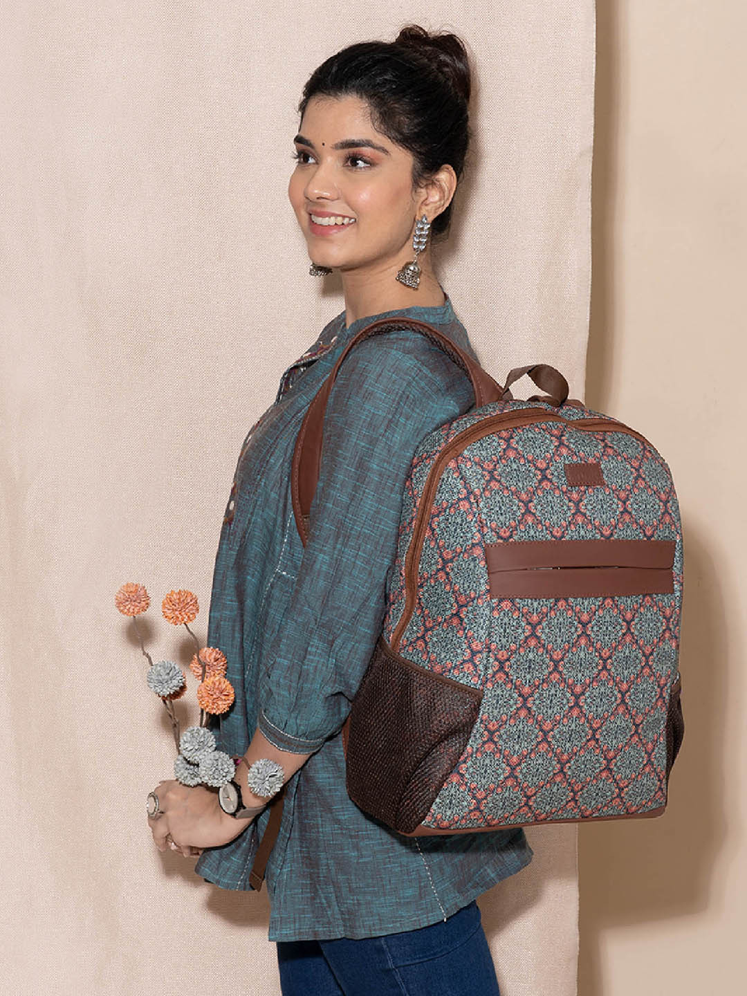 Buy ZOUK Women Green & Black Geometric Backpack - Backpacks for Women ...