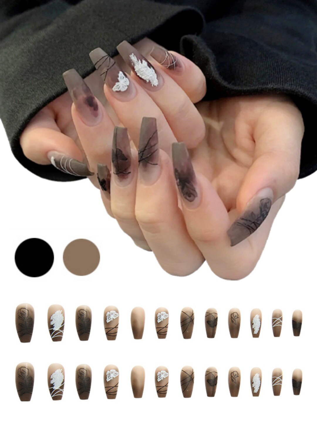 Buy Secret Lives 24 Pieces Matte Butterfly Fake Nails Extension - Nail ...