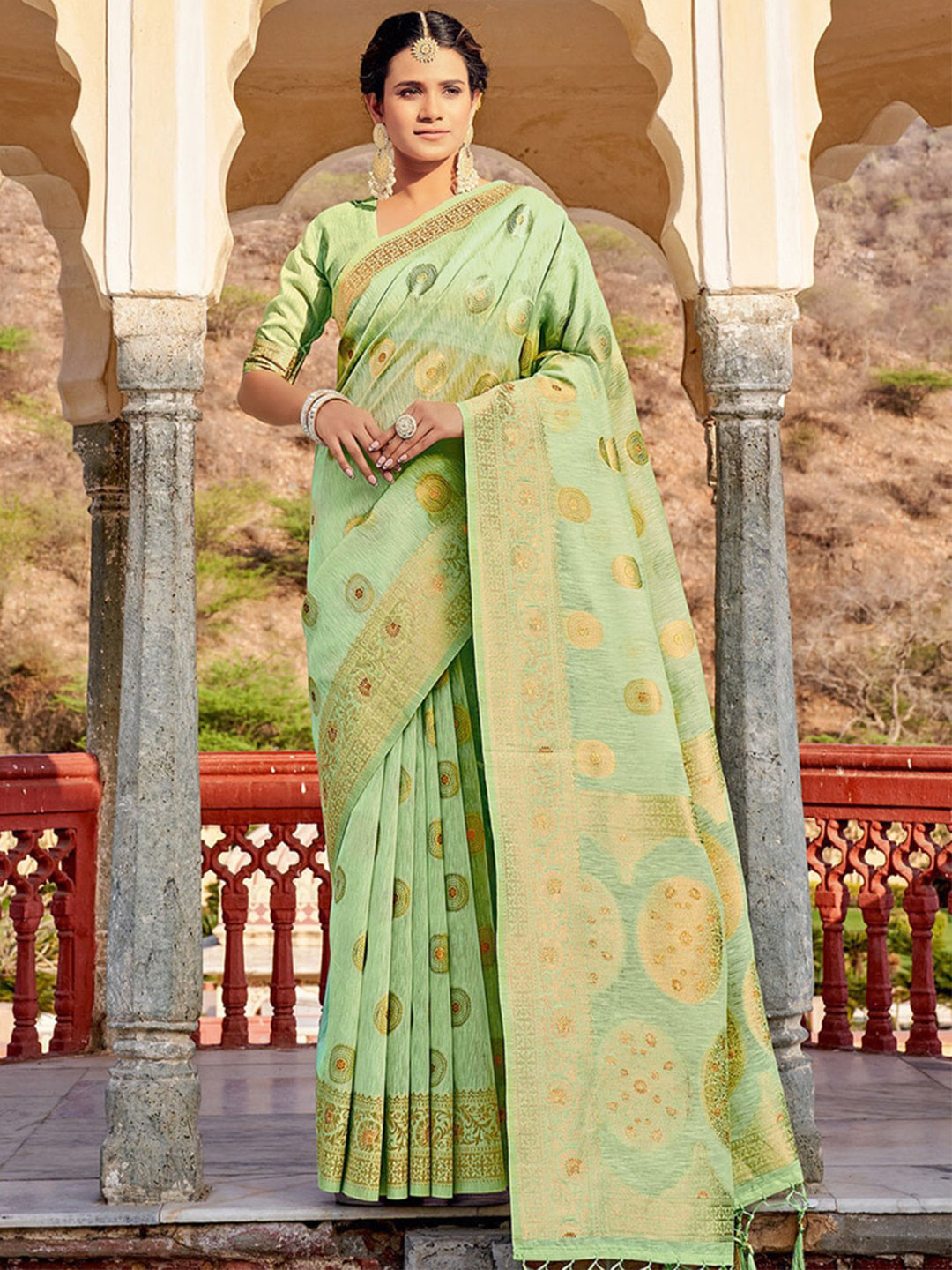 Buy Exclusiva Ethnic Motifs Zari Pure Linen Saree - Sarees for Women ...