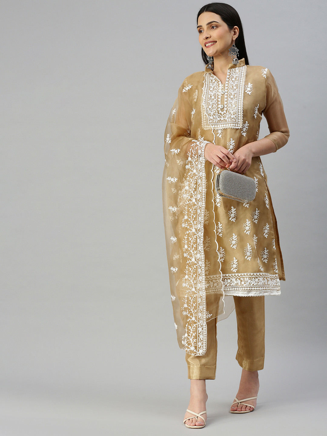 Buy KALINI Embroidered Organza Unstitched Dress Material - Dress ...
