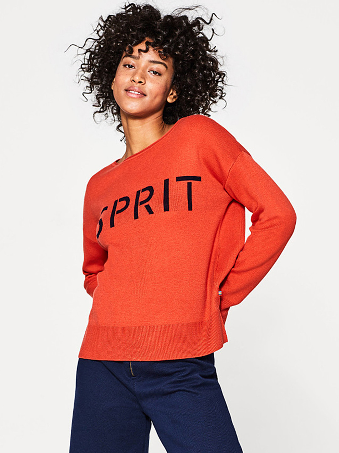 Buy ESPRIT Women Orange Self Design Sweater - Sweaters for Women ...
