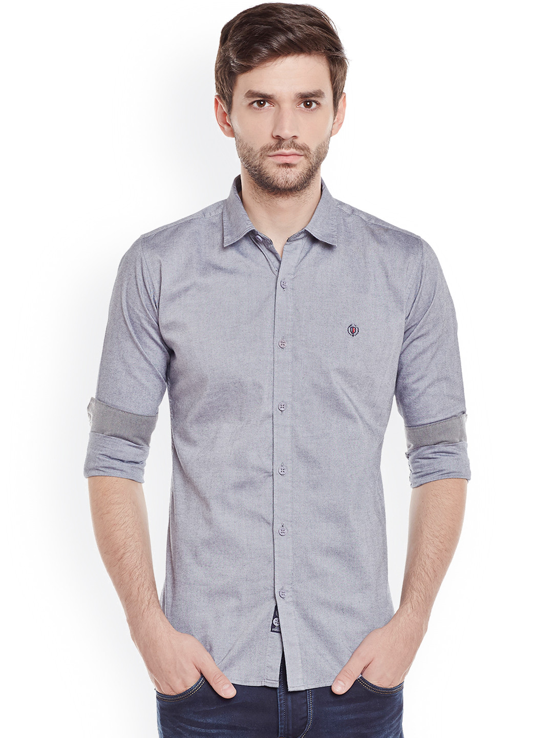 Buy Duke Men Grey Slim Fit Solid Casual Shirt - Shirts for Men 2149527 ...