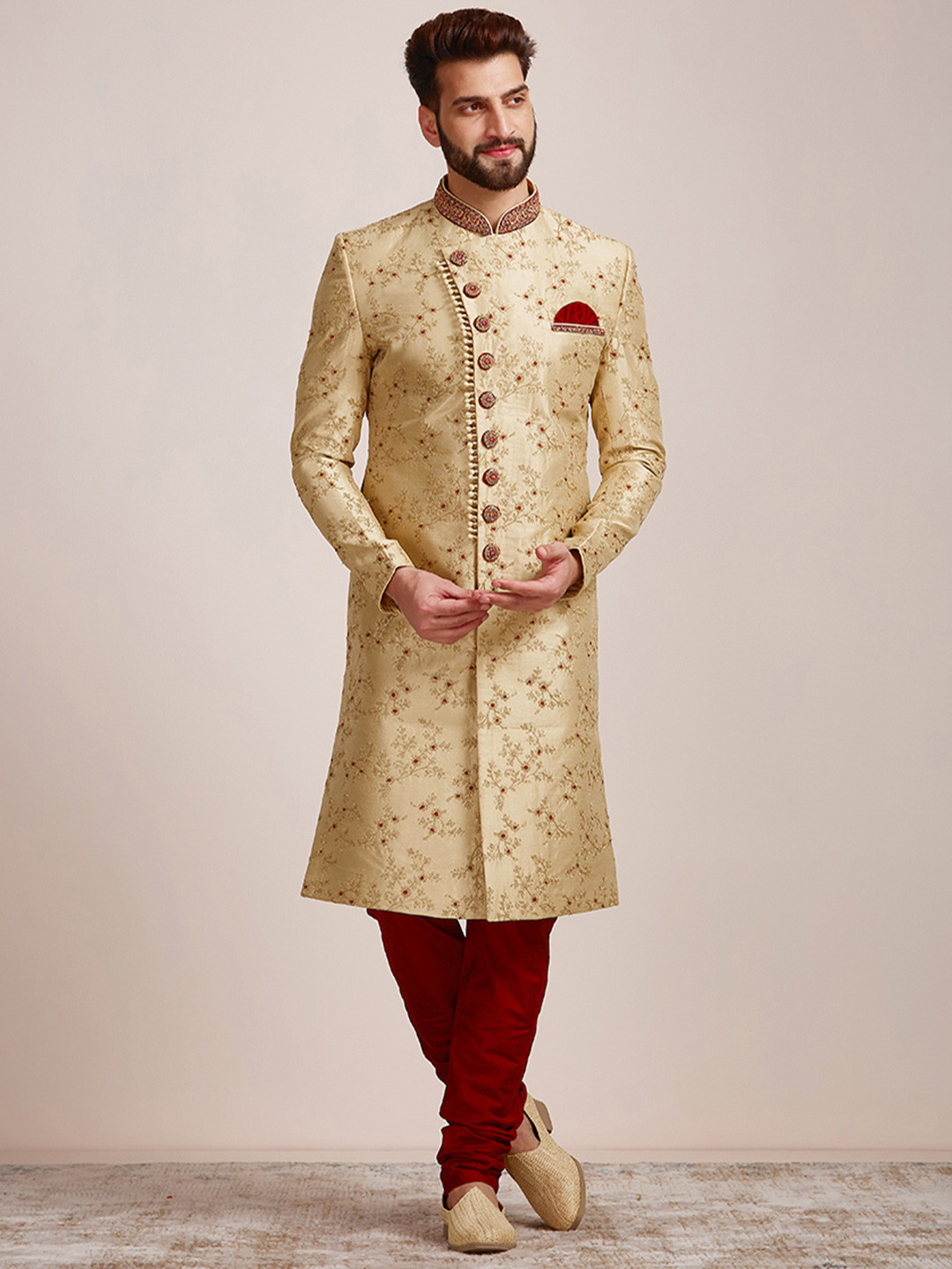 Buy Manyavar Men Self Designed Silk Sherwani - Sherwani for Men ...