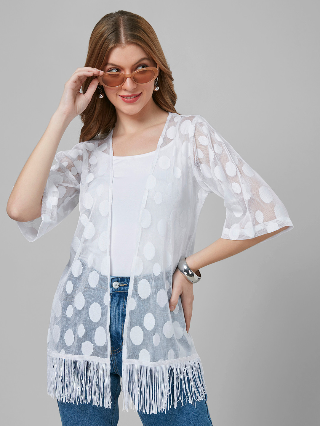 Buy Style Quotient Women Tasselled Longline Shrug - Shrug for Women ...