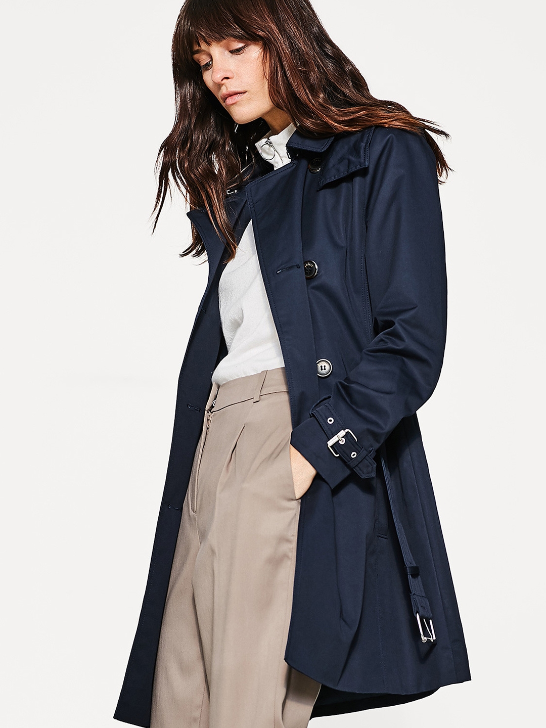 Buy ESPRIT Navy Double Breasted Longline Coat - Coats for Women 2149838 ...