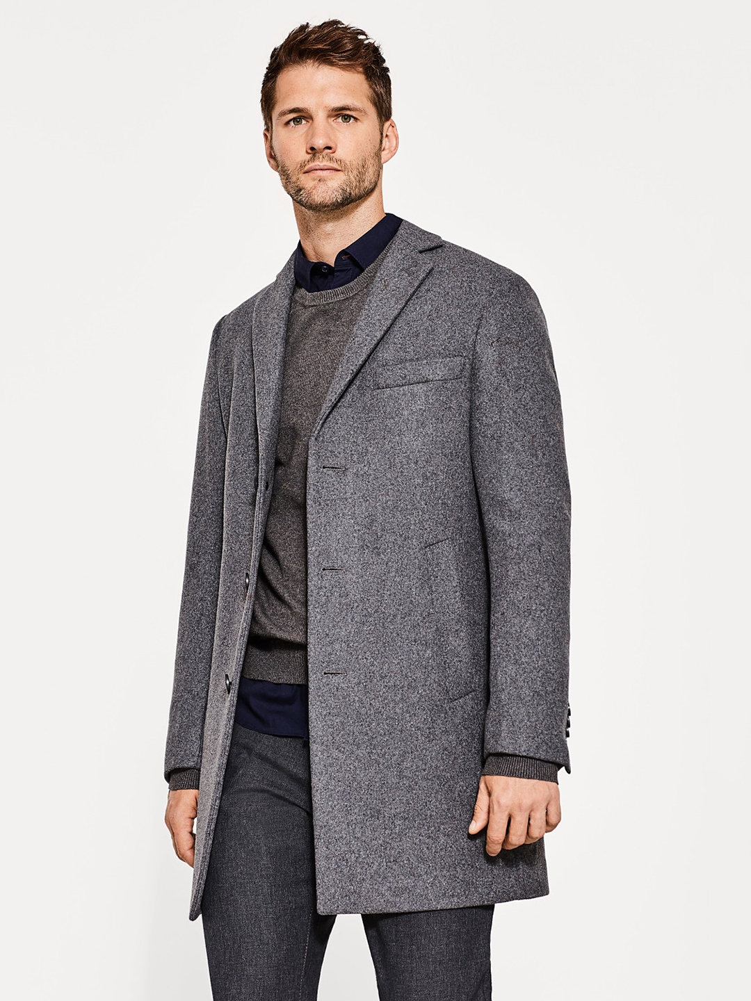 Buy ESPRIT Grey Melange Longline Coat - Coats for Men 2149846 | Myntra