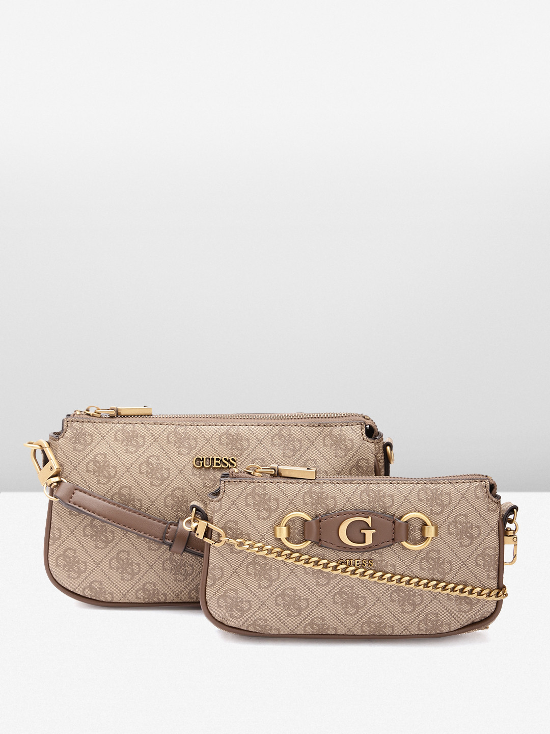 Buy GUESS Brand Logo Printed Structured Handheld Bag With Pouch ...