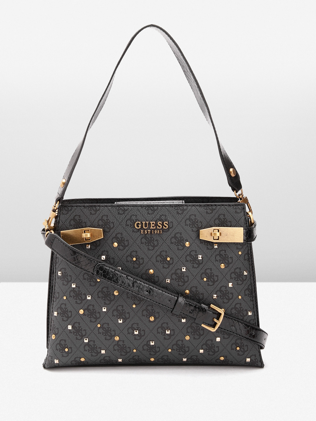 Buy GUESS Brand Logo Printed Embellished Structured Shoulder Bag ...