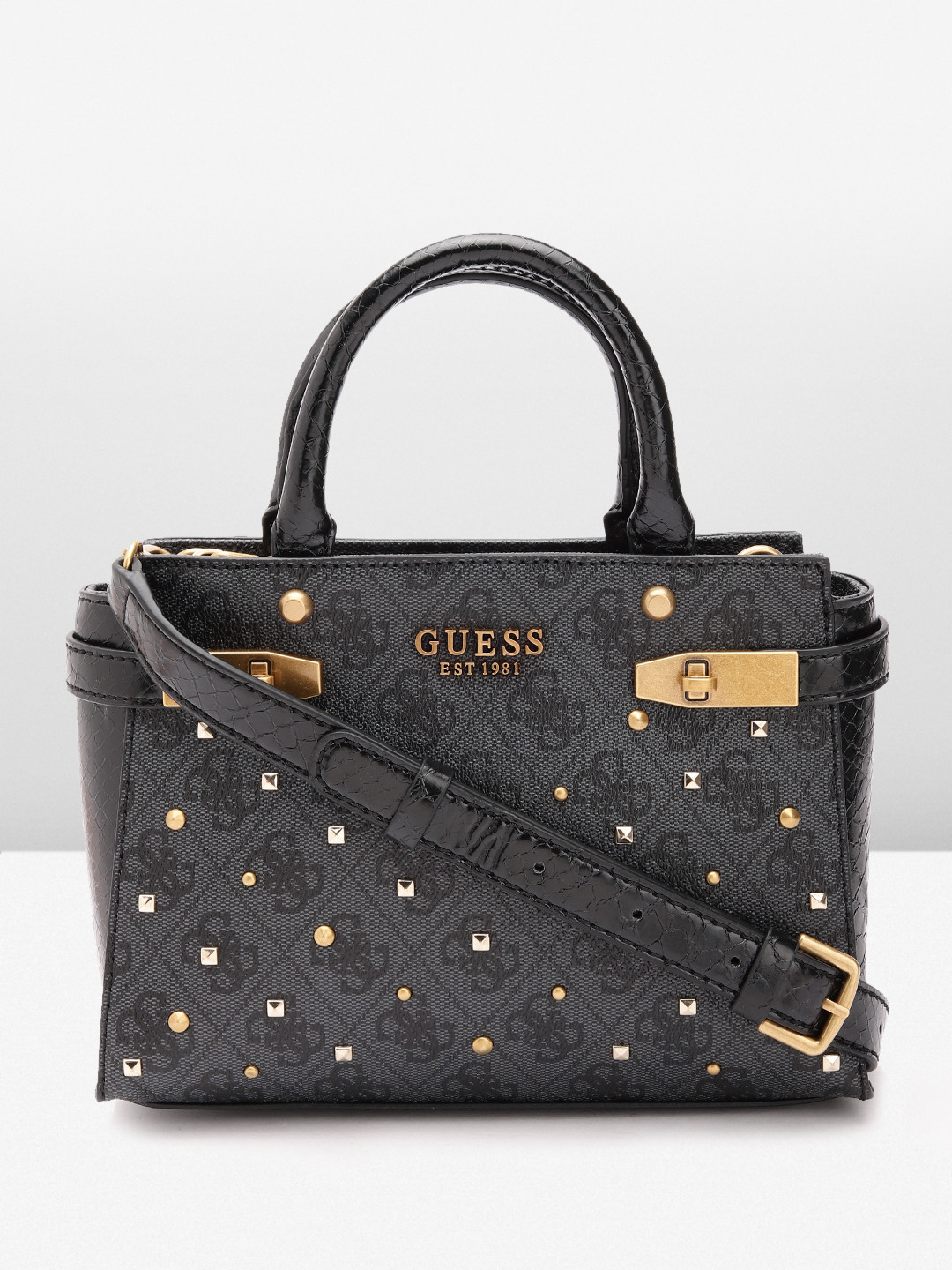 Buy GUESS Brand Logo Printed Embellished Structured Handheld Bag ...