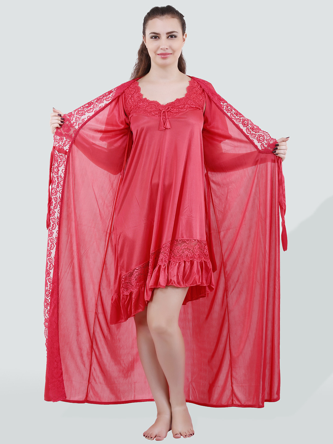 Buy Romaisa Women Satin Nightdress With Robe - Nightdress for Women ...