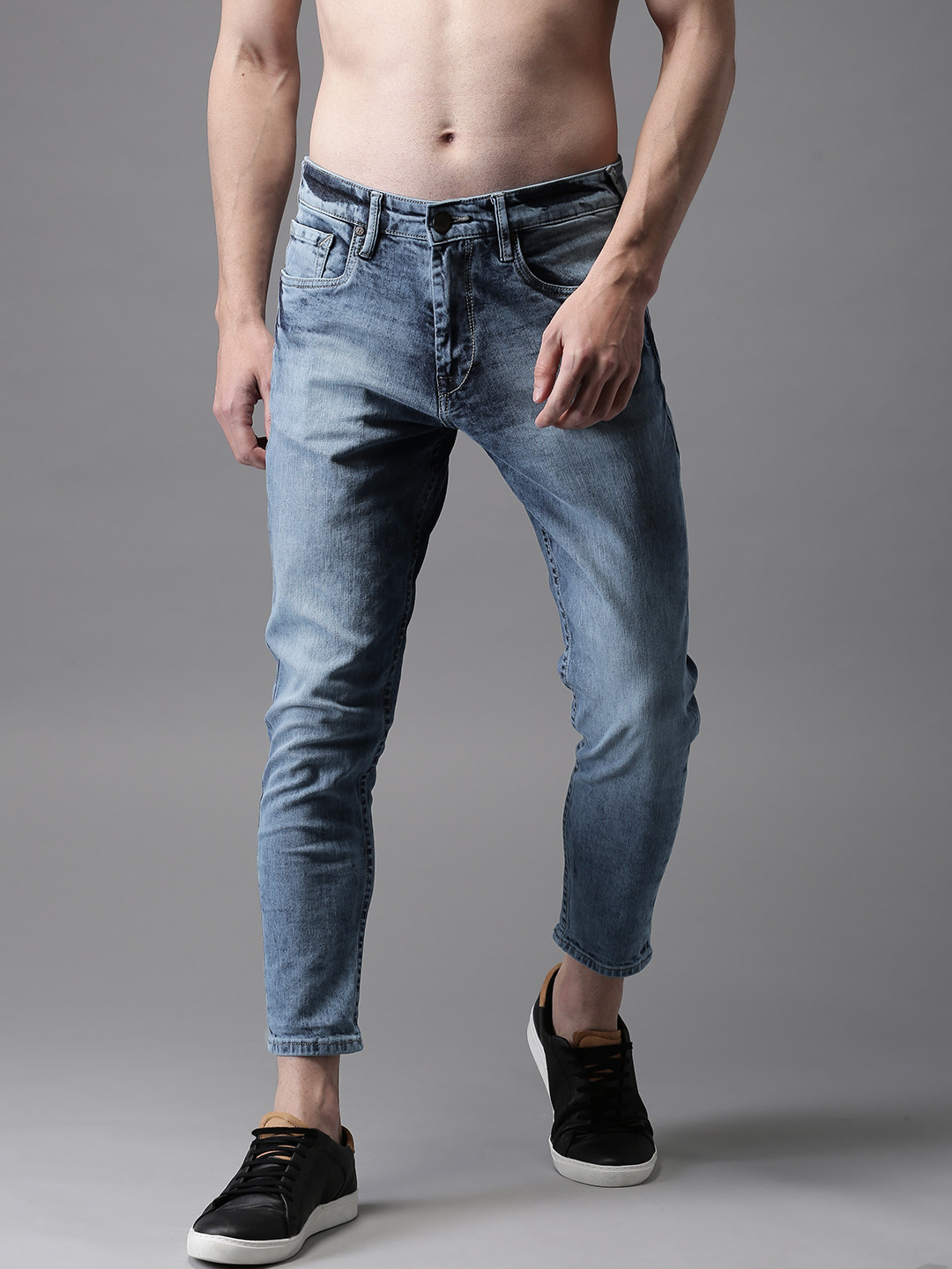 Buy HERE&NOW Men Blue Slim Fit Mid Rise Clean Look Stretchable Cropped ...