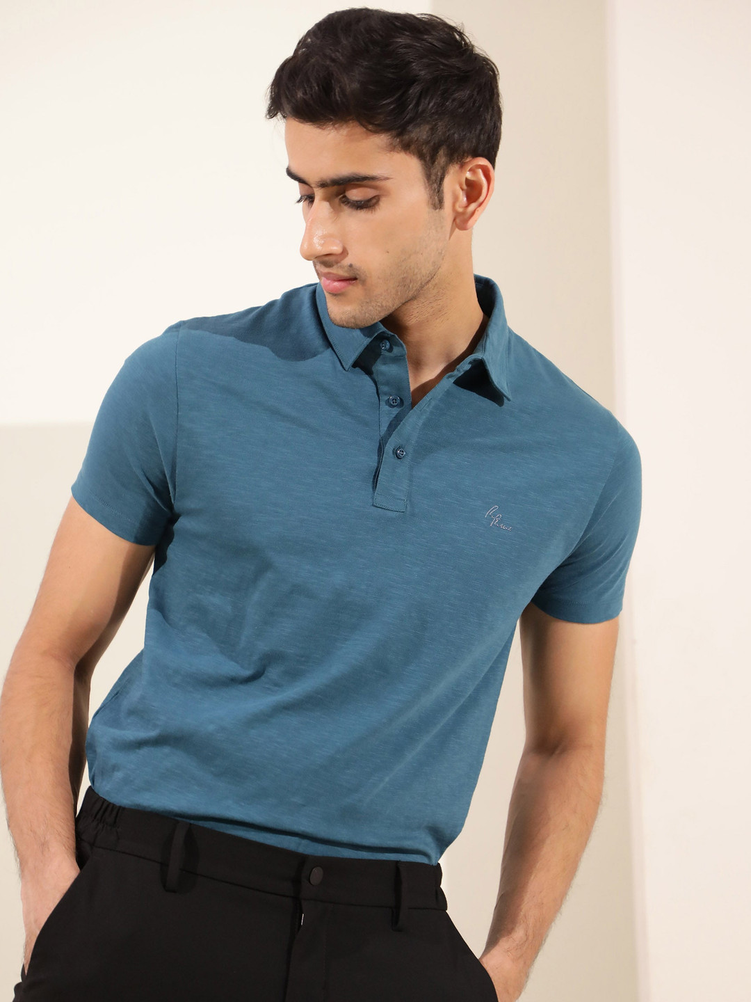 Buy RARE RABBIT Men Rings 4 Slim Fit Solid Polo Collar T Shirt ...