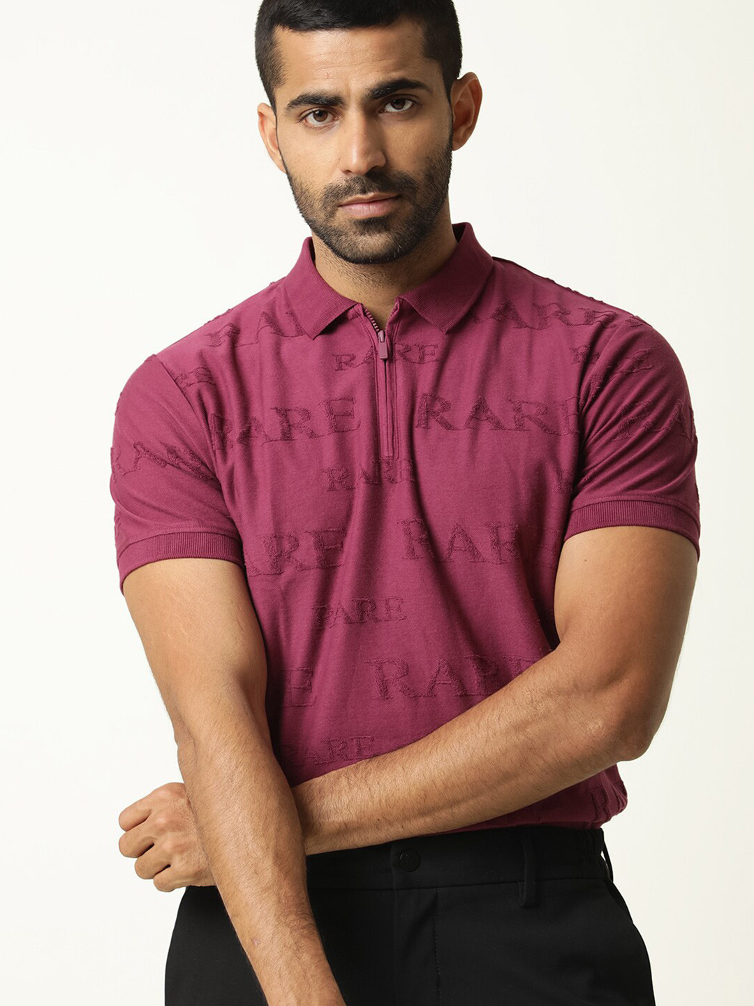 Buy RARE RABBIT Men Gesset Typography Polo Collar Slim Fit Cotton T ...