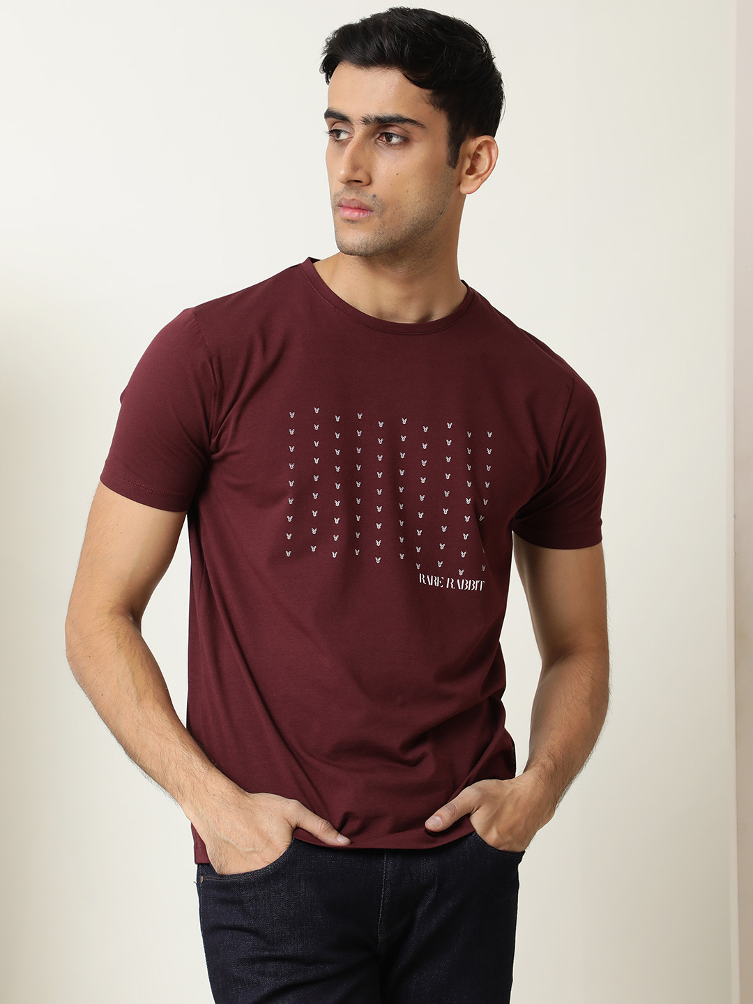 Buy RARE RABBIT Men Jitter Printed Slim Fit Cotton T Shirt - Tshirts ...