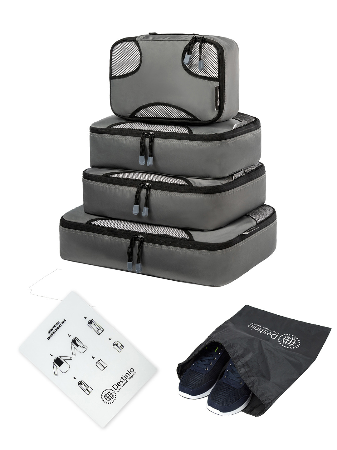 Buy Destinio Grey Set Of 4 Packing Storage Bag Travel Organizer ...