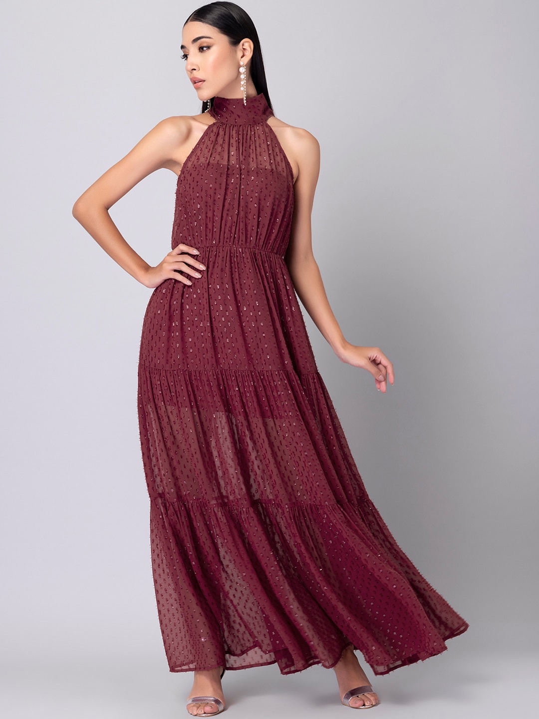 Buy Faballey Halter Neck Georgette Maxi Dress Dresses For Women