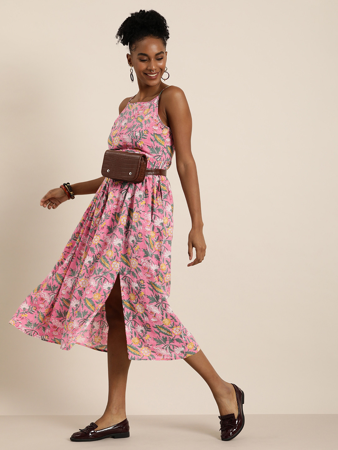 Buy Taavi Ethnic Motifs Sanganeri Block Print Pure Cotton Ethnic Dress ...