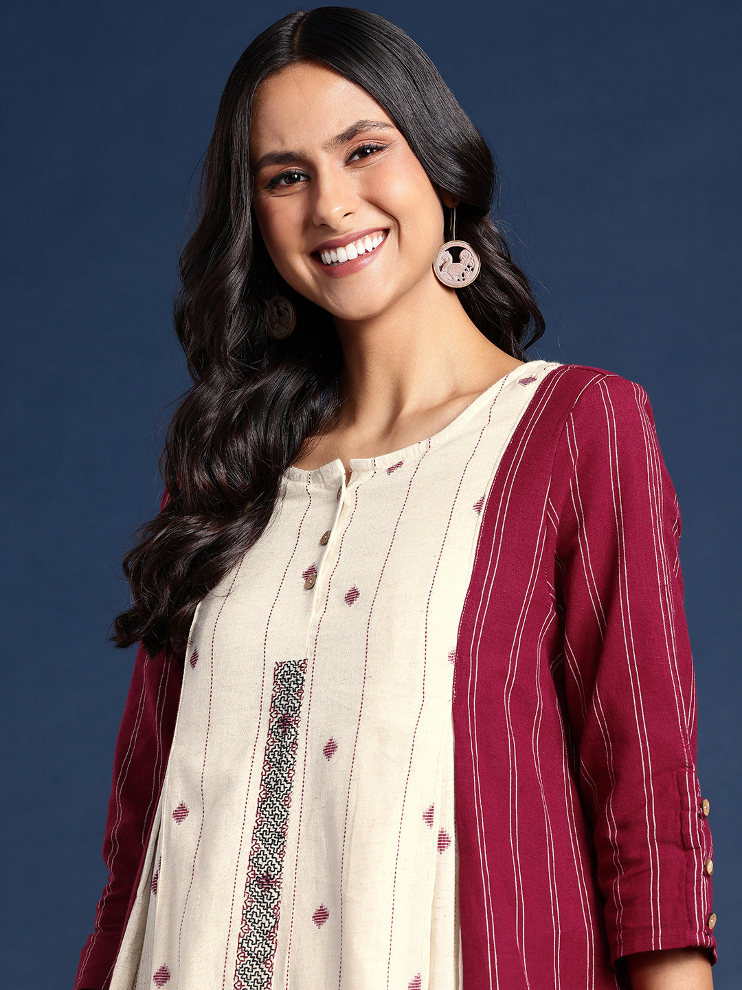 Buy Taavi Woven Design Striped Cotton Linen Kasuti Tribe Ethnic Dress ...