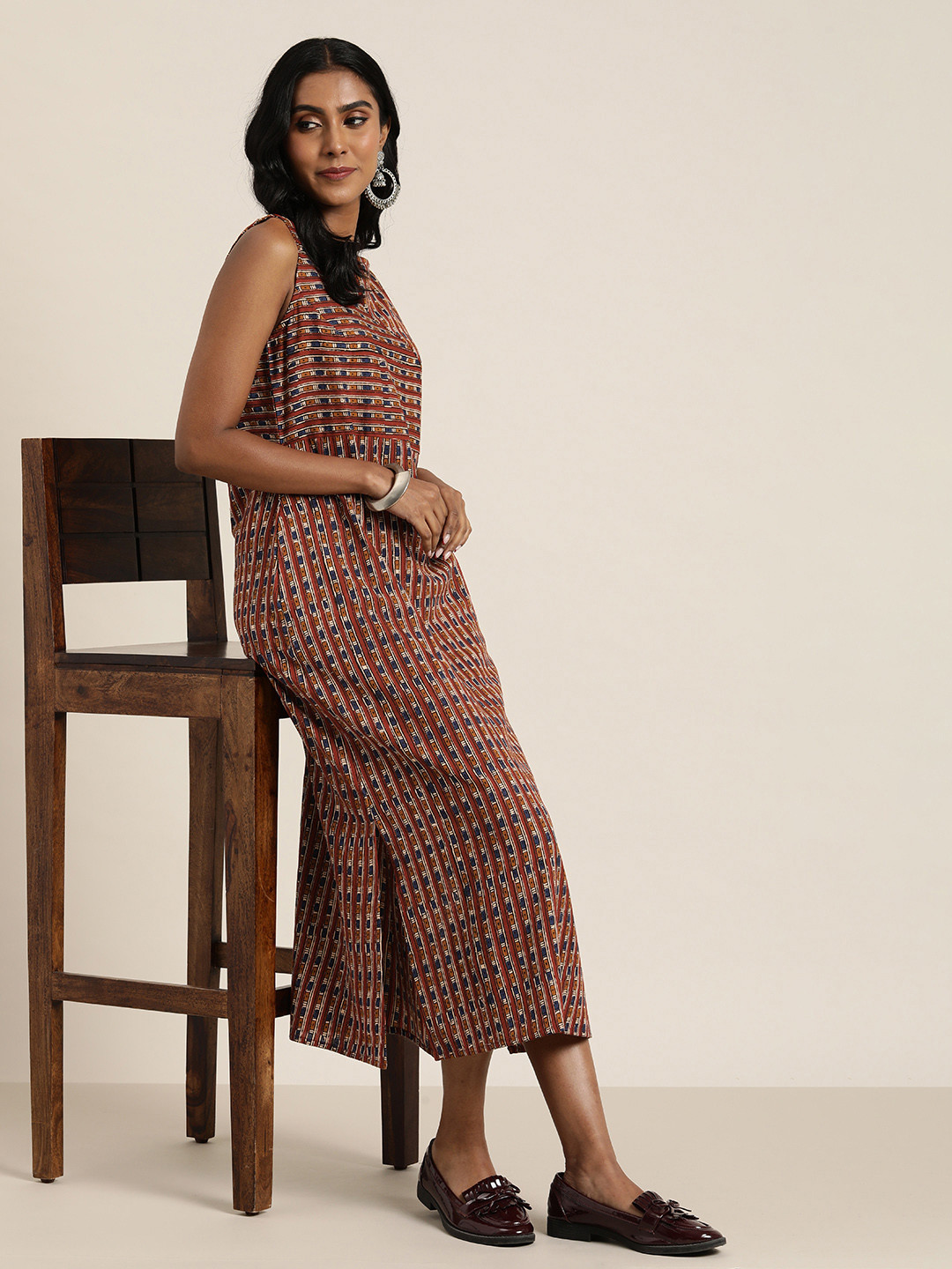 Buy Taavi Cotton Linen Bagru Mid Length Ethnic Dress - Ethnic Dresses ...