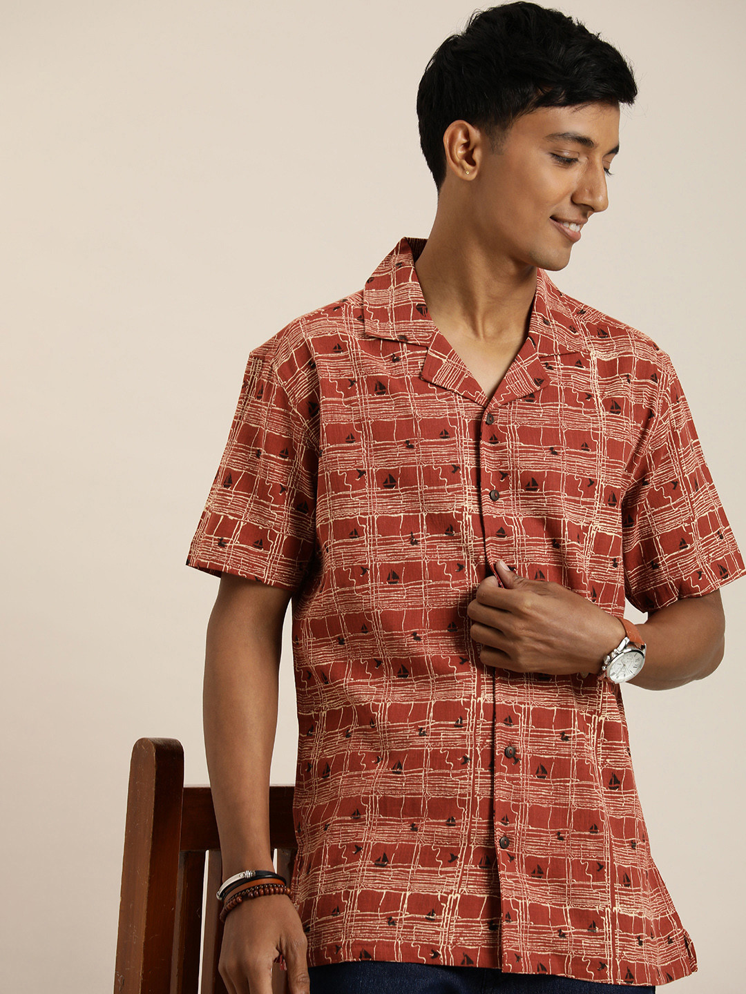 Buy Taavi Pure Cotton Printed Bagru Cuban Casual Shirt - Shirts for Men ...