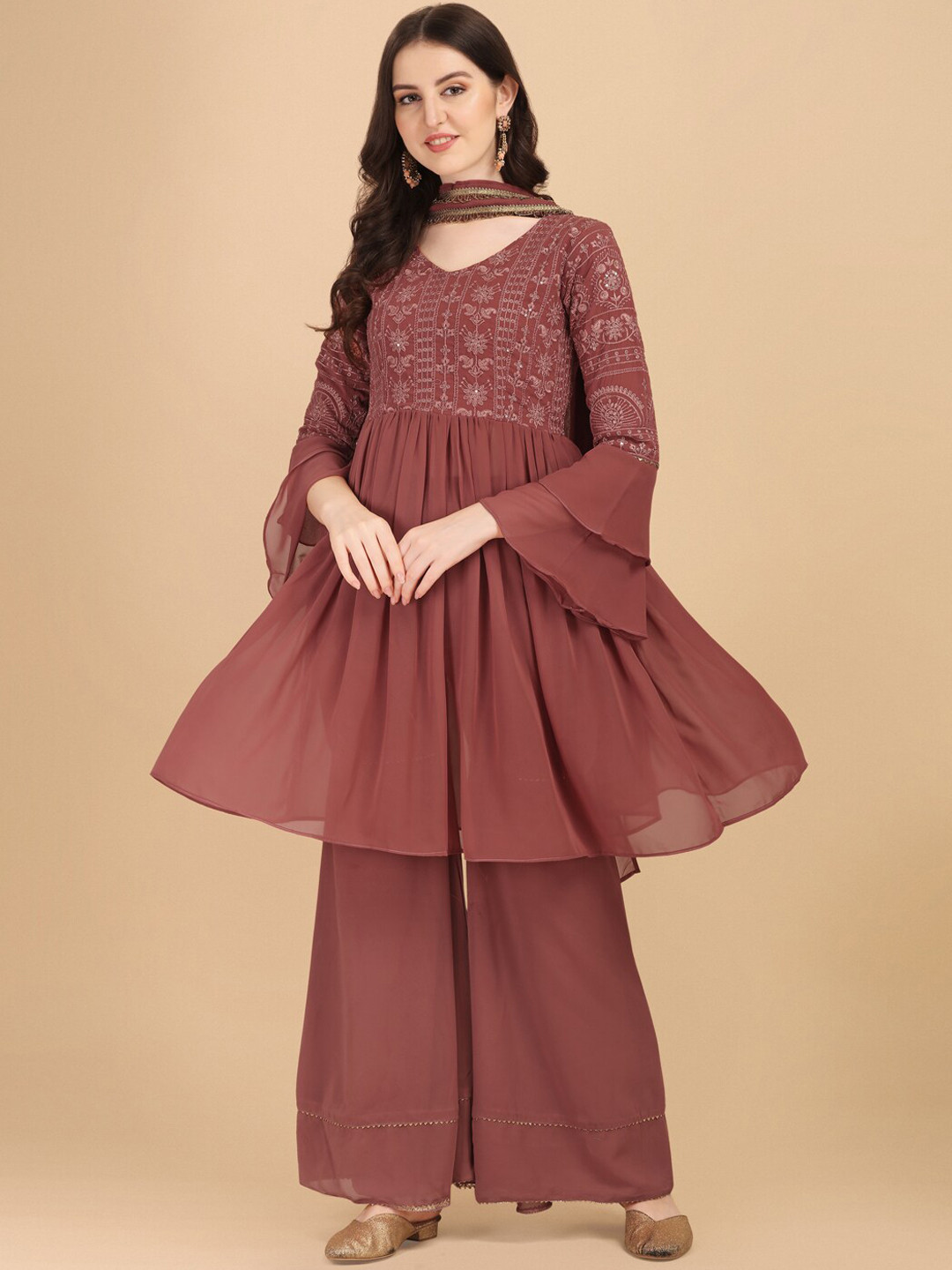 Buy Virah Fashion Women Floral Embroidered Sequinned Kurti With Sharara ...