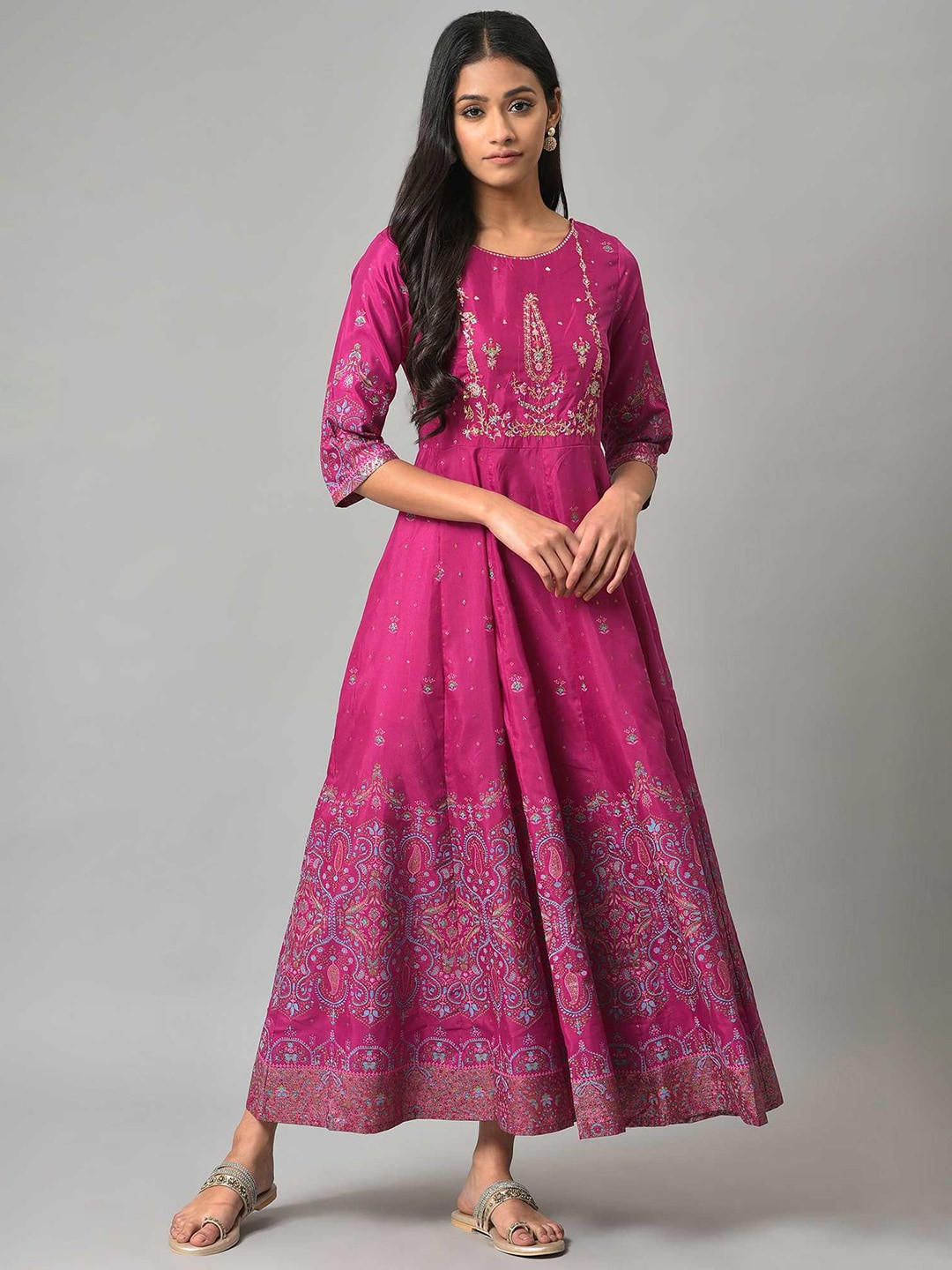 Buy W Purple Ethnic Motifs Ethnic Maxi Dress - Dresses for Women ...