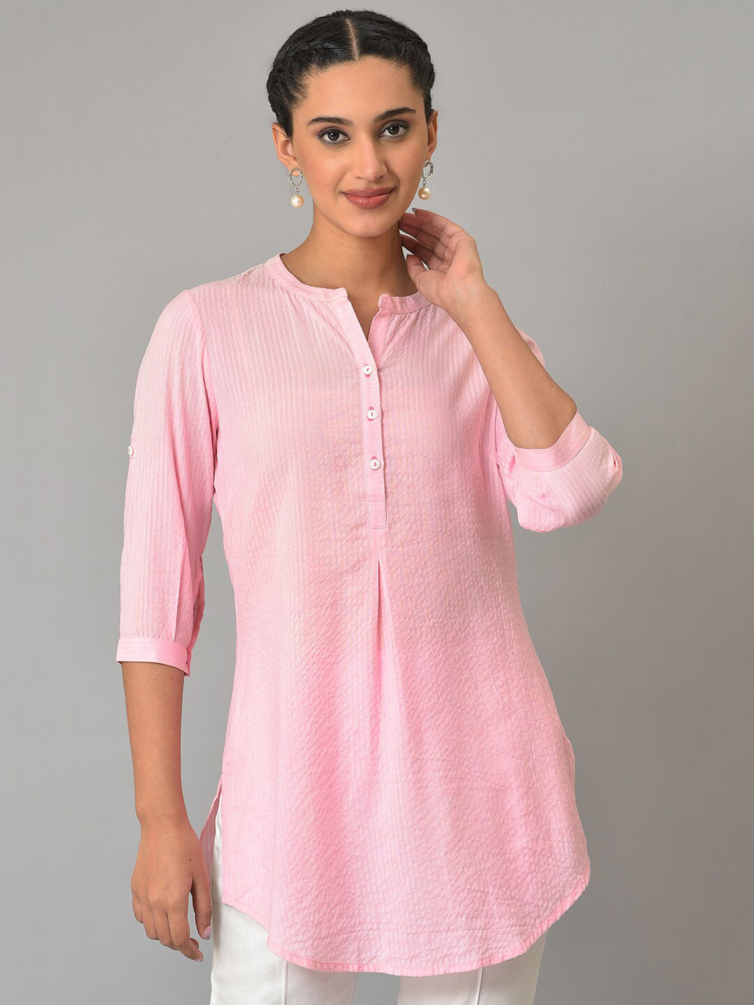 Buy AURELIA Band Collar Striped Pure Cotton Tunic - Tunics for Women ...