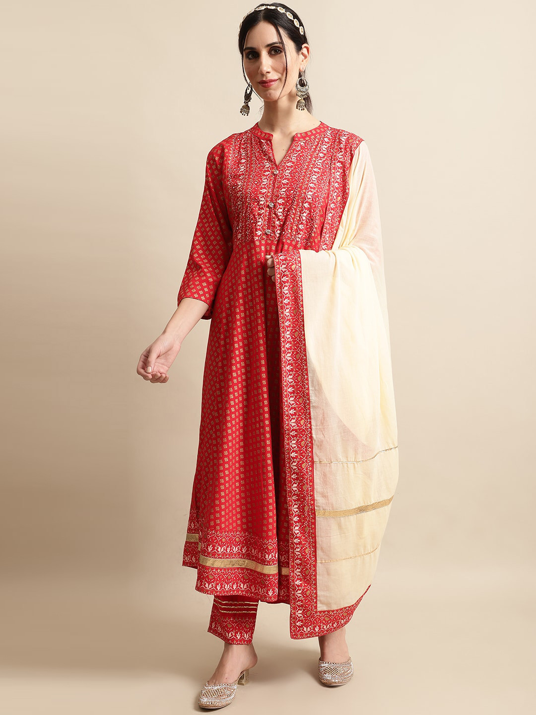 Buy Sangria Ethnic Motifs Printed Empire Kurta With Trousers & Dupatta - Kurta Sets for Women ...