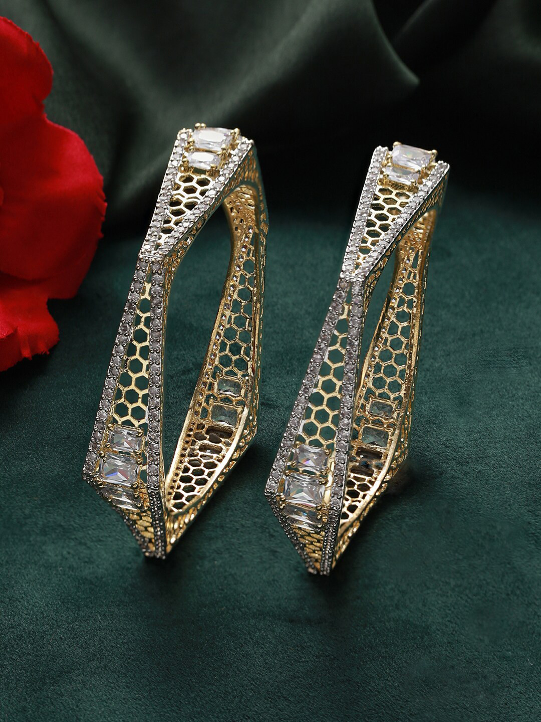 Buy Priyaasi Set Of 2 Gold Plated AD Studded Hexagon Shaped Bangles ...