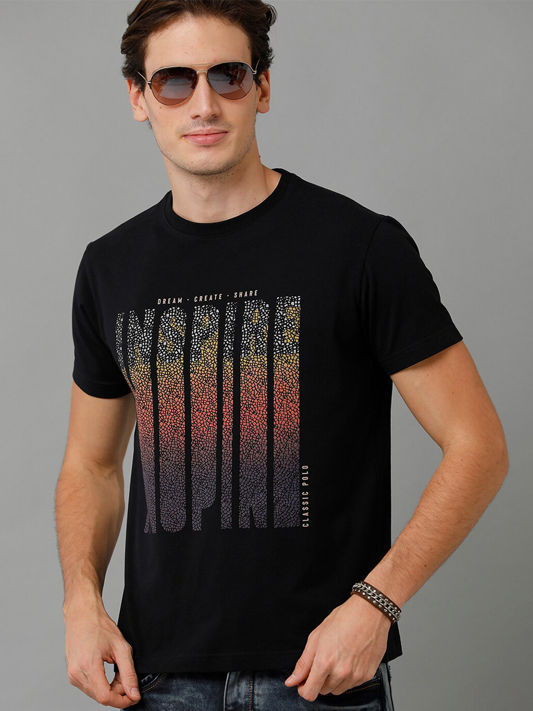 Buy Classic Polo Men Graphic Printed Round Neck Cotton T Shirt ...