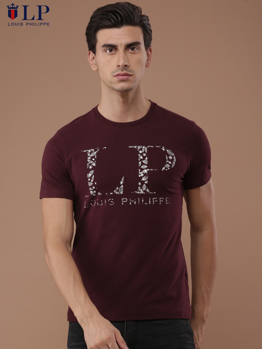 Buy Louis Philippe Sport Men Maroon Printed Round Neck T Shirt ...