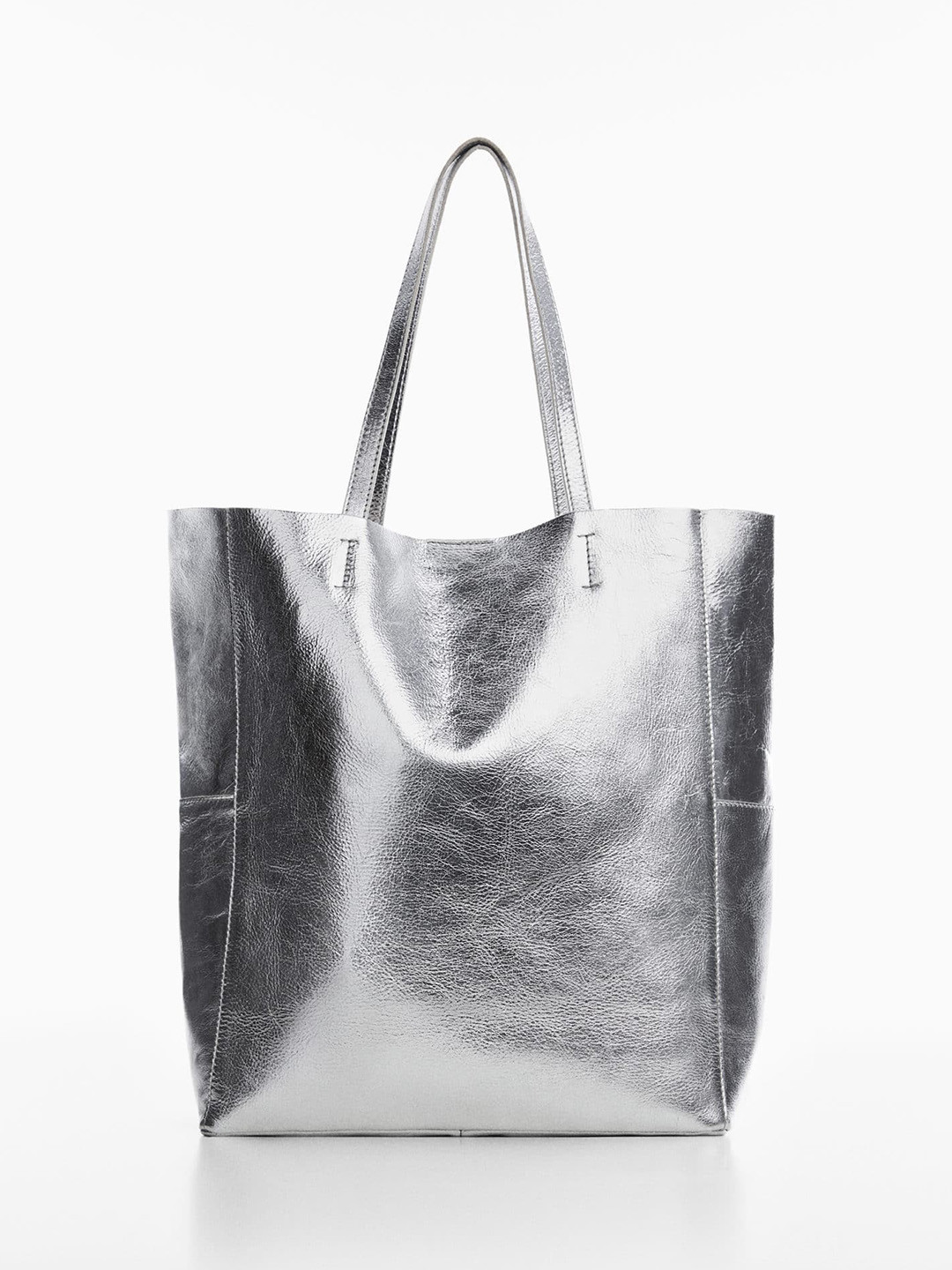 Buy MANGO Women Leather Structured Sustainable Tote Bag - Handbags for ...