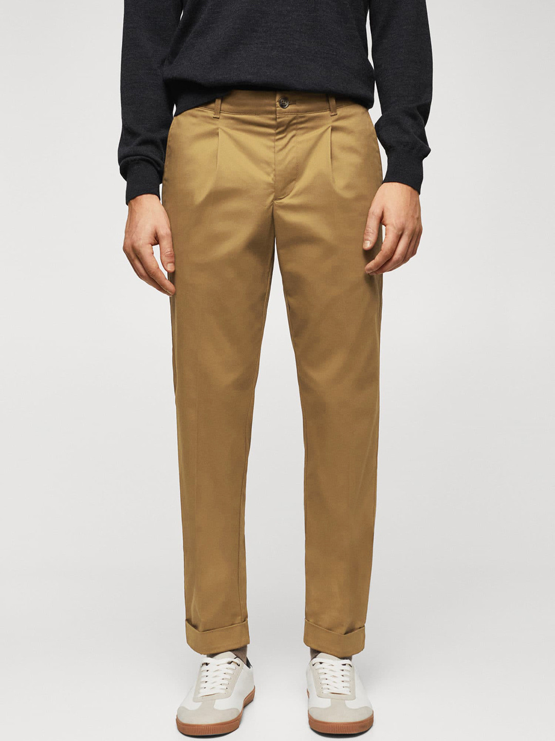 Buy MANGO MAN Straight Fit Pleated Sustainable Chinos - Trousers for ...