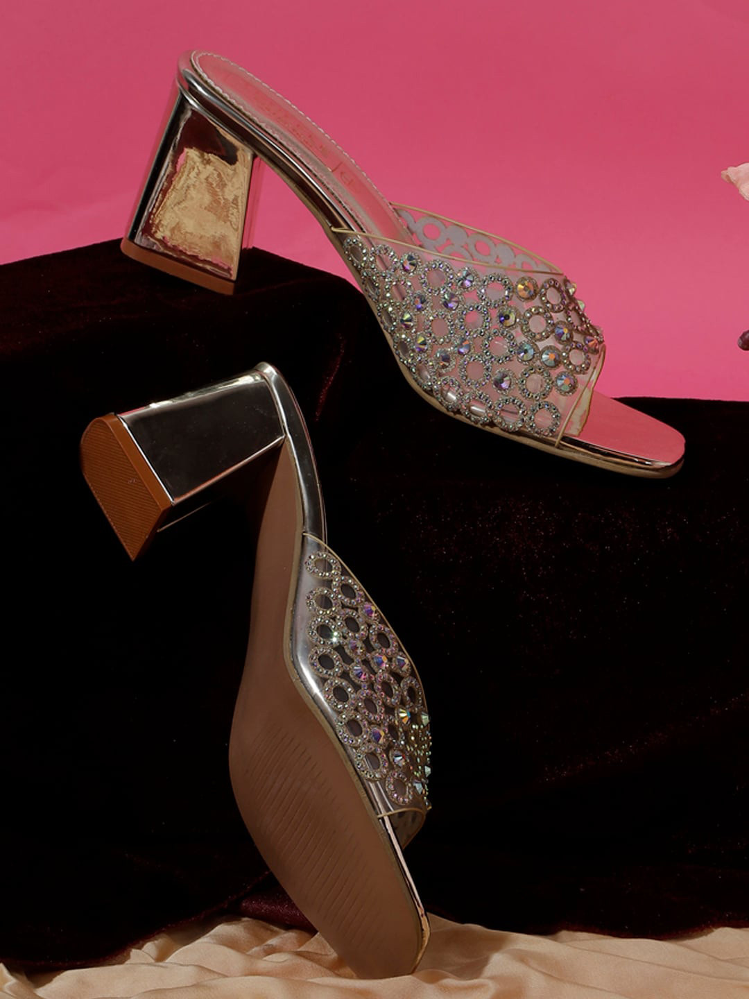 Buy Truffle Collection Embellished Open Back Block Mules - Heels for ...