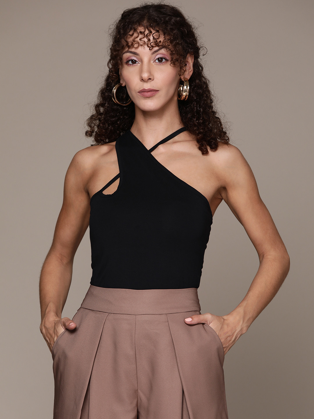 Buy Bebe Women Black All Day Shoulder Straps Crop Fitted Top - Tops for ...