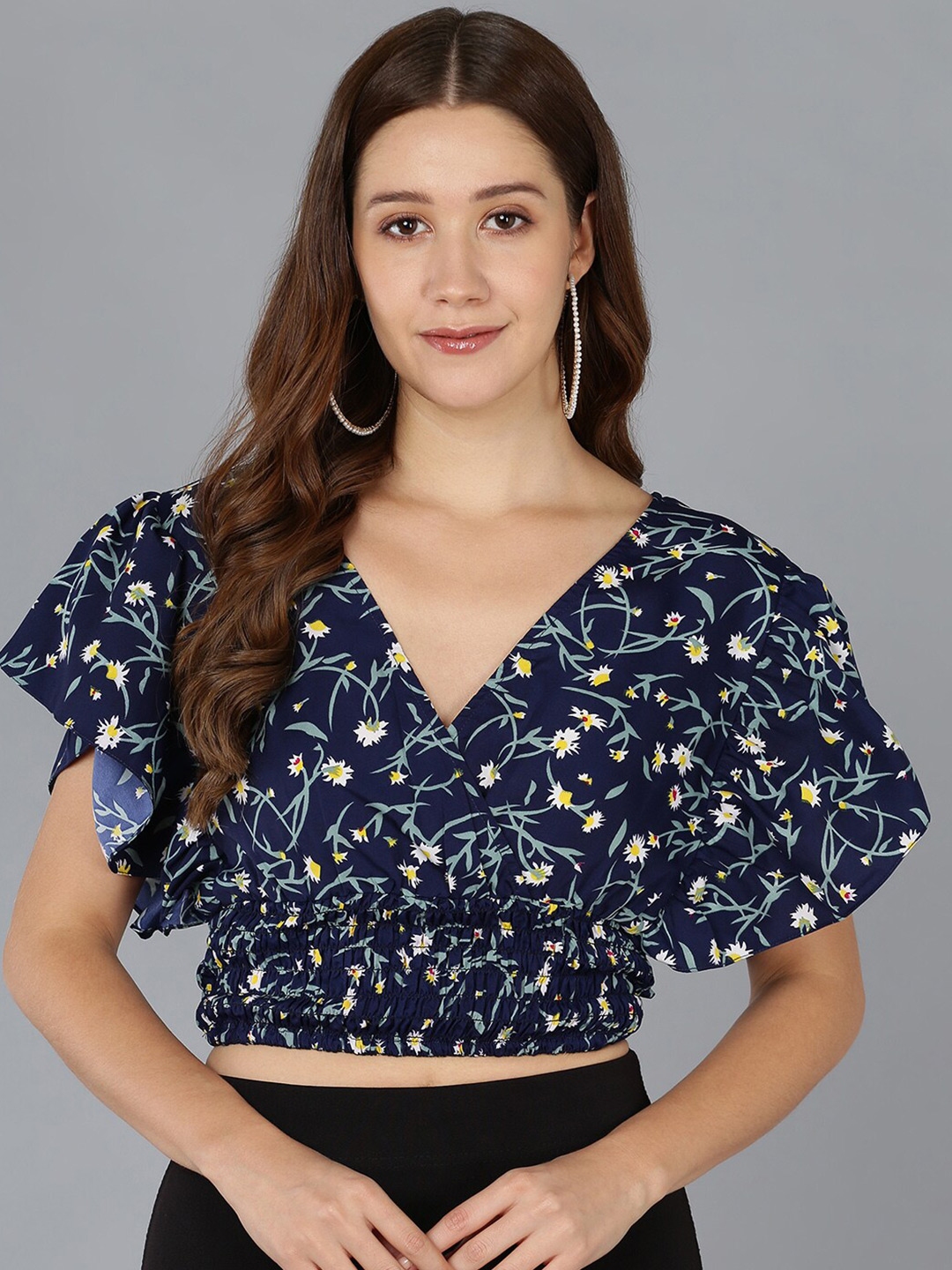 Buy Znx Clothing Floral Print Wrap Crop Top Tops For Women 21544258