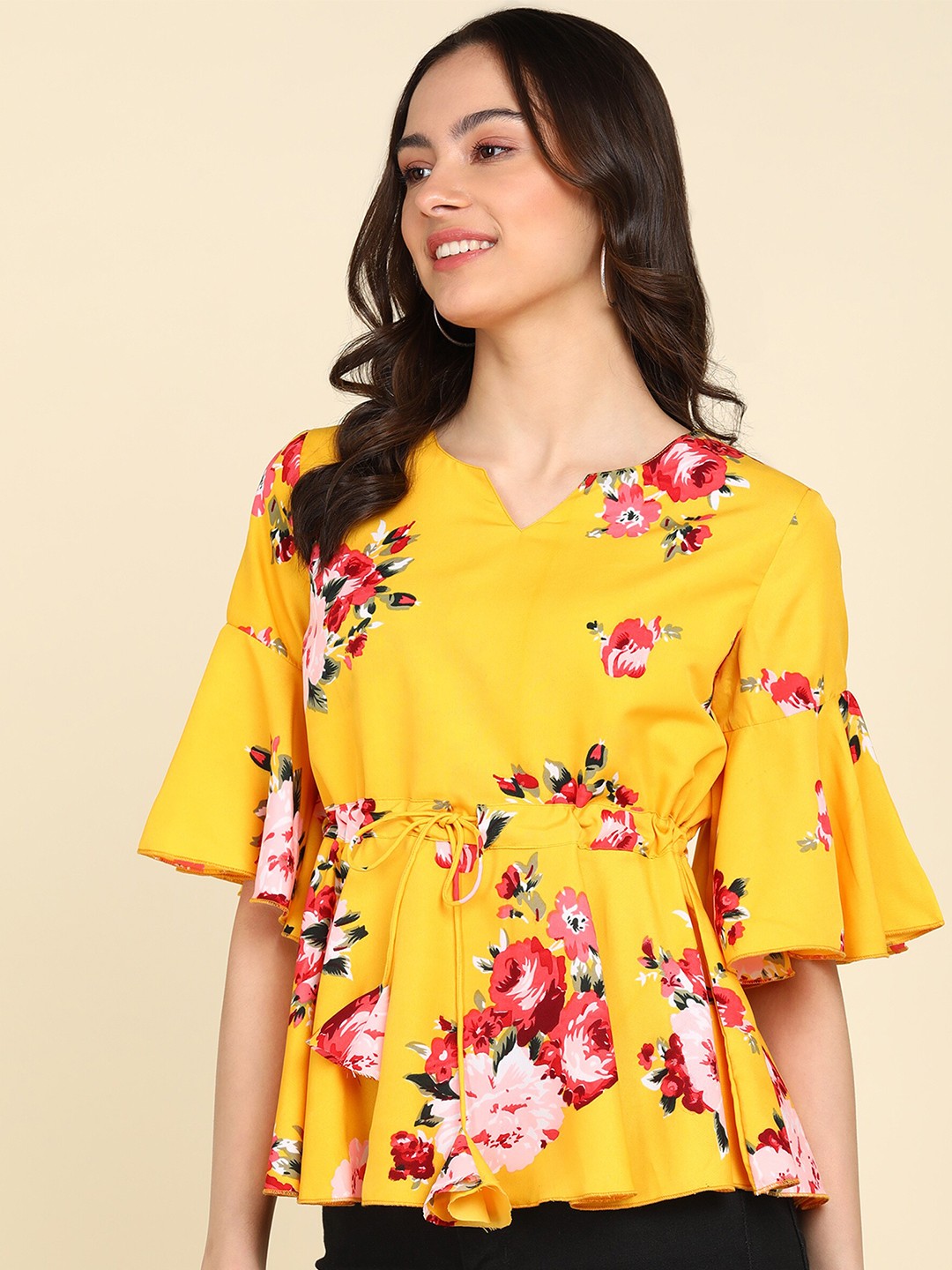 Buy Znx Clothing Floral Printed Cinched Waist Top Tops For Women