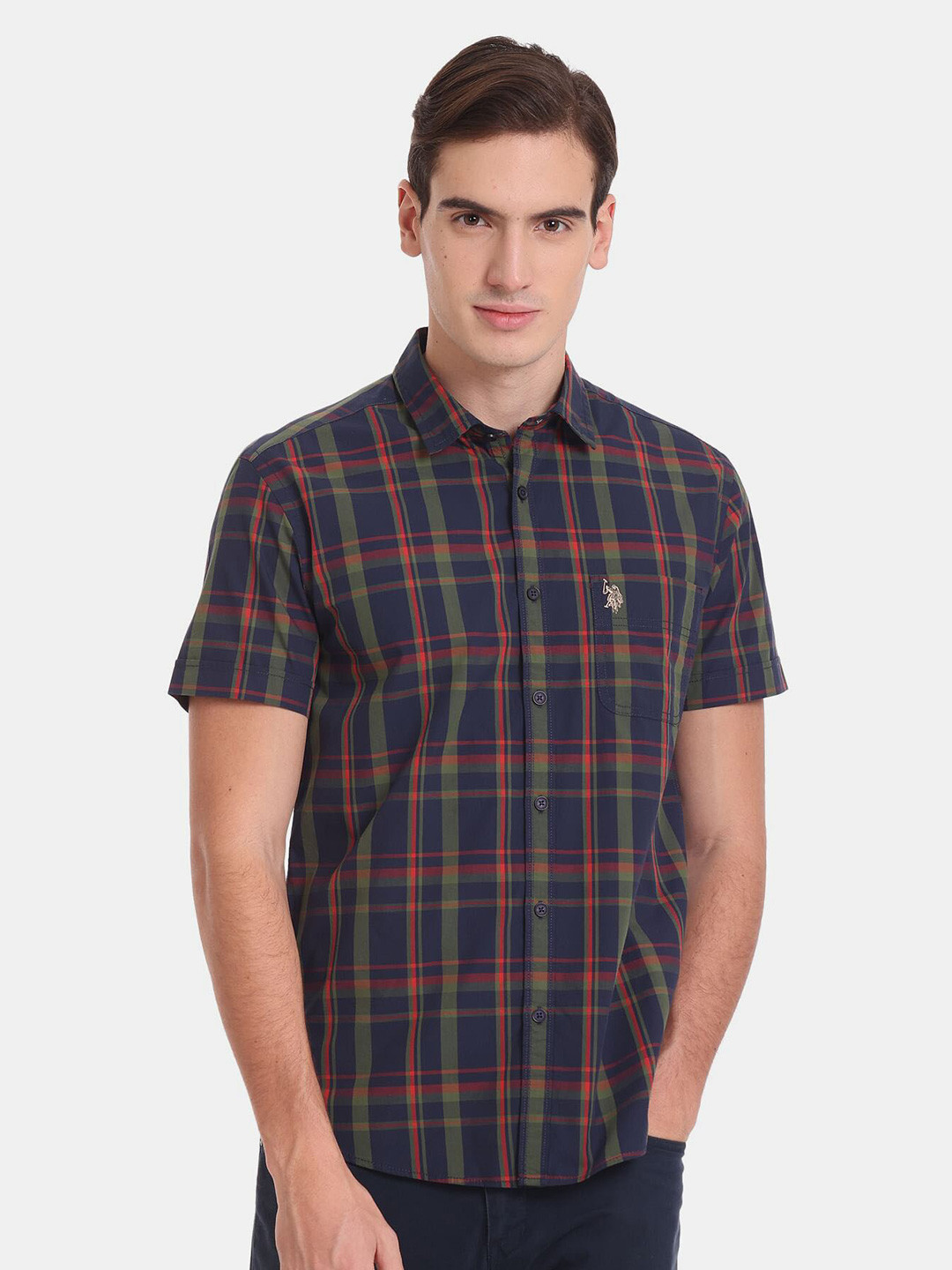 Buy U.S. Polo Assn. Denim Co. Men Slim Fit Tartan Checked Casual Pure ...