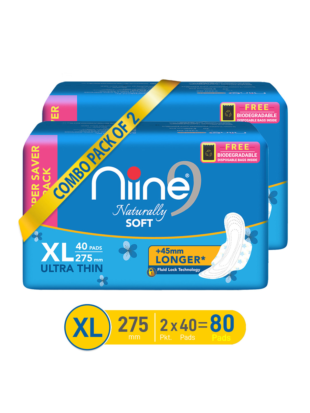Buy Niine Women Set Of 2 Naturally Soft Ultra Thin XL 230mm Sanitary ...