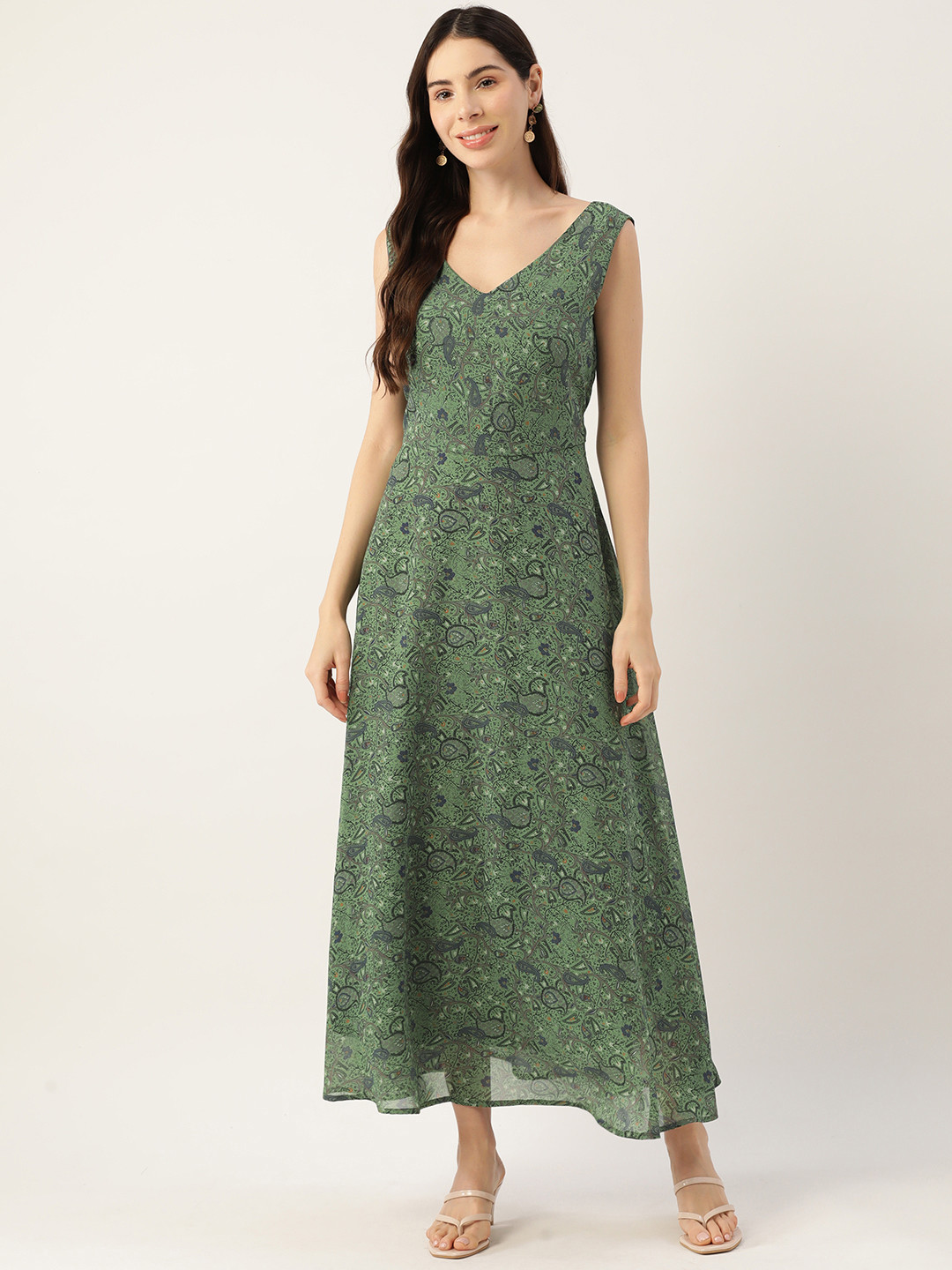 Buy Deewa Green Floral Georgette Maxi Dress - Dresses for Women ...