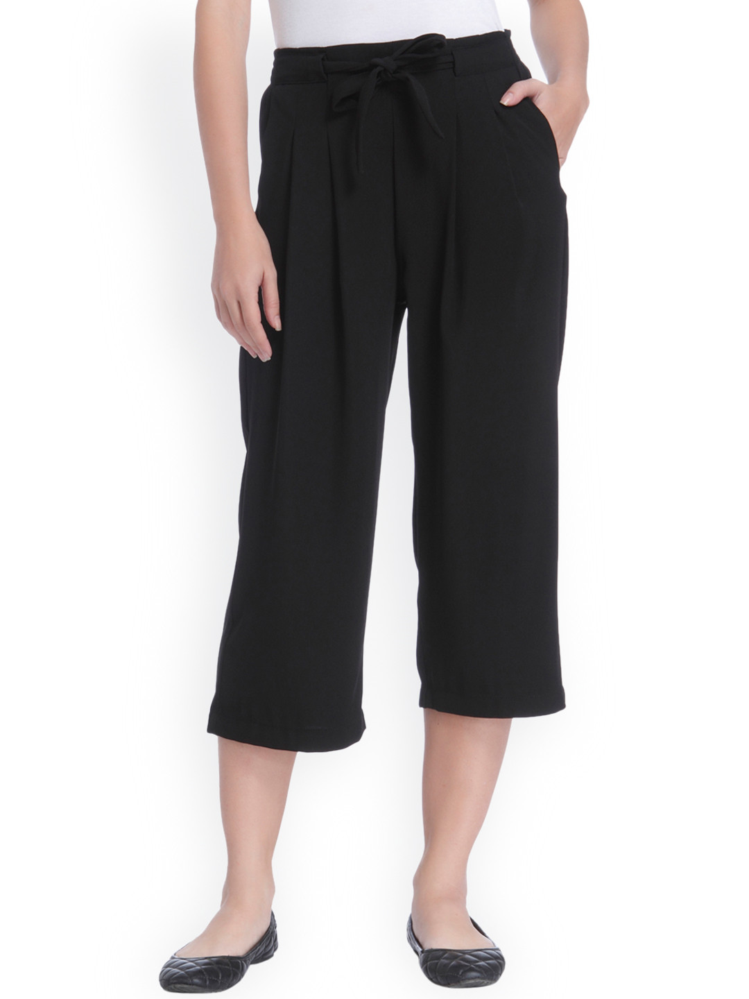 Buy ONLY Women Black Loose Fit Solid Culottes - Trousers for Women ...