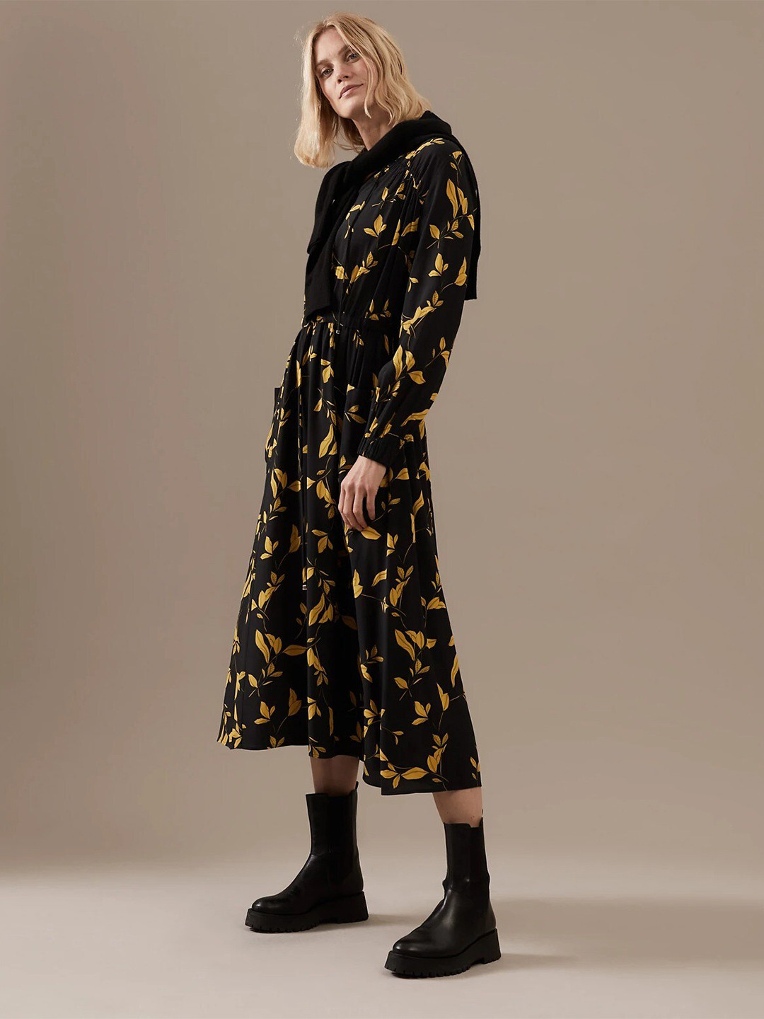 Buy Marks & Spencer Floral Printed Tie Up Neck Fit & Flare Midi Dress ...