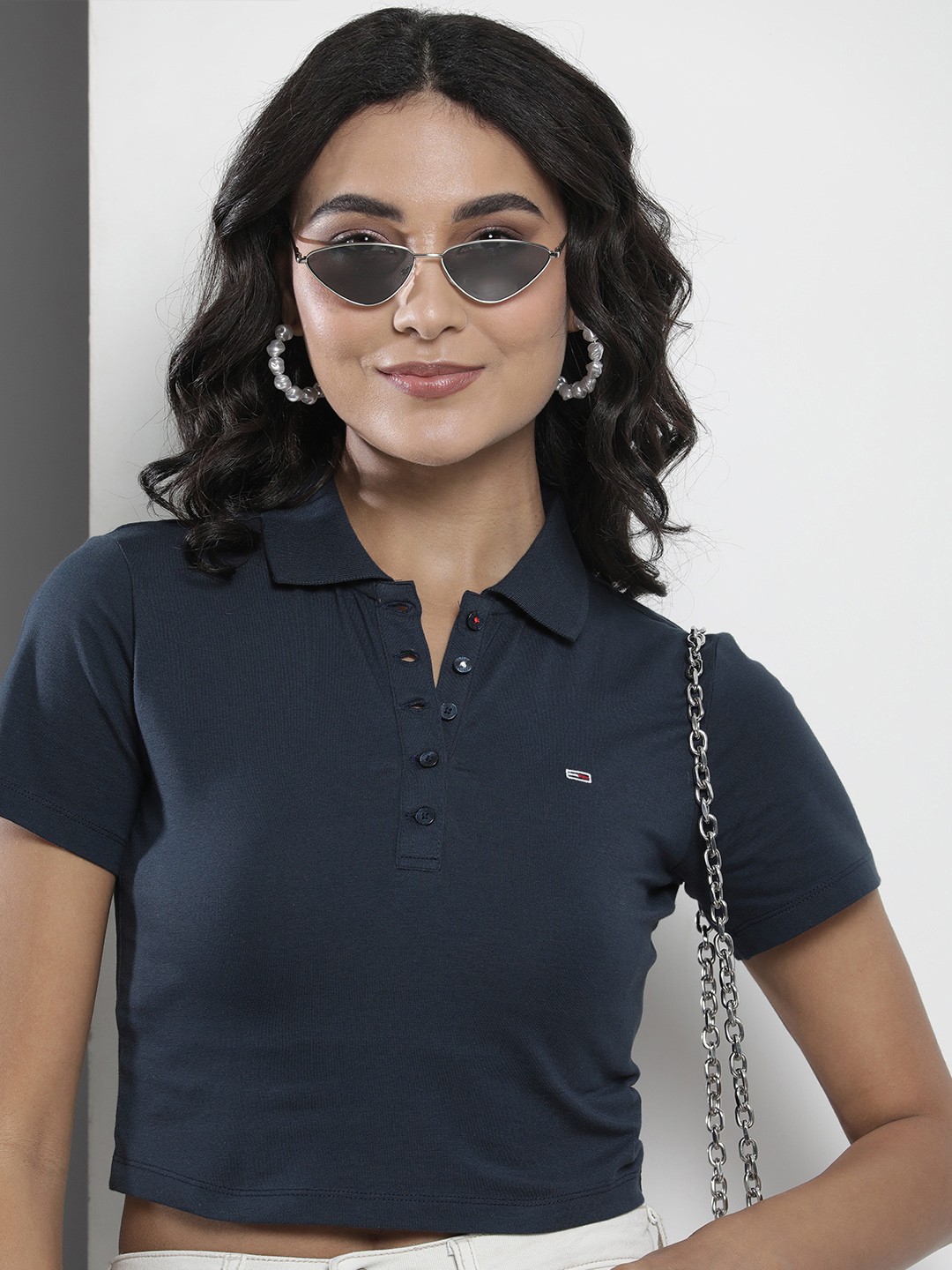 Buy Tommy Hilfiger Women Polo Collar Cropped T Shirt Tshirts For