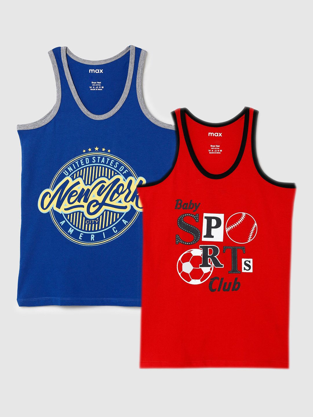 Buy Max Boys Pack Of 2 Cotton Printed Innerwear Basic Vests - Innerwear ...