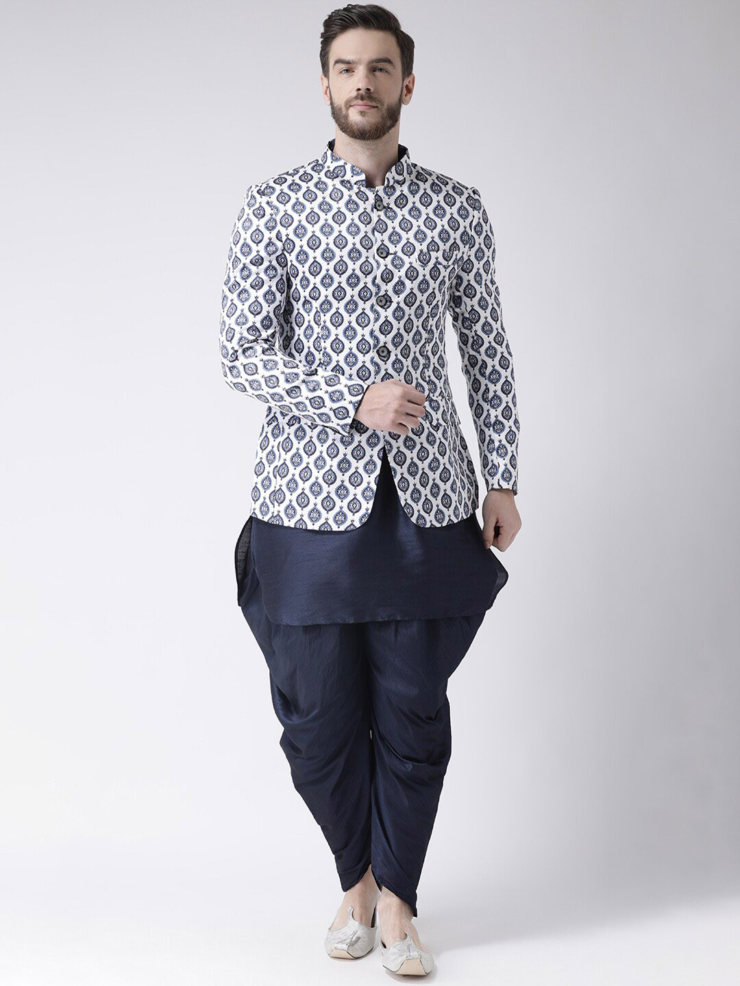 Buy Hangup Trend Men Mandarin Collar Kurta With Pyjamas & Nehru Jacket ...